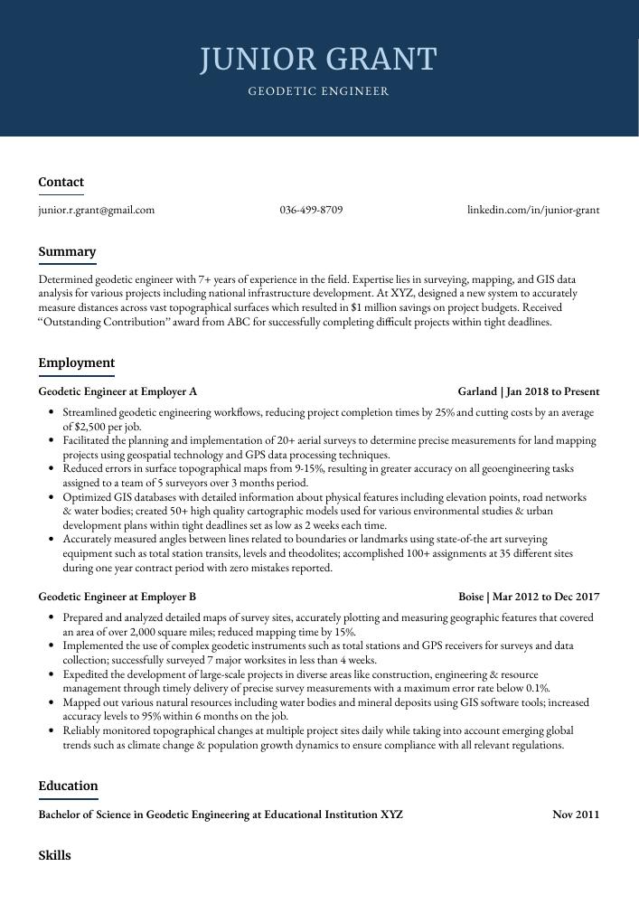 Geodetic Engineer Resume CV Example And Writing Guide Geodetic Engineer Resume CV Example And Writing Guide